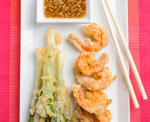 King Prawn & Spring Onion Tempura with Wasabi, Tamari & Sesame Dipping ...